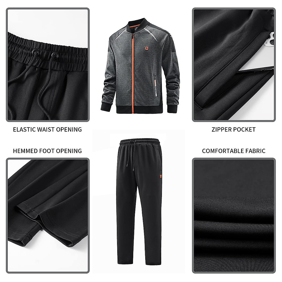 W JIANWANG Track Suits for Men Set Tracksuits Jogging Outfits Casual Sweatsuits 2 Piece Sports Running Joggers Active Jacket and Pants JW-143-XXL