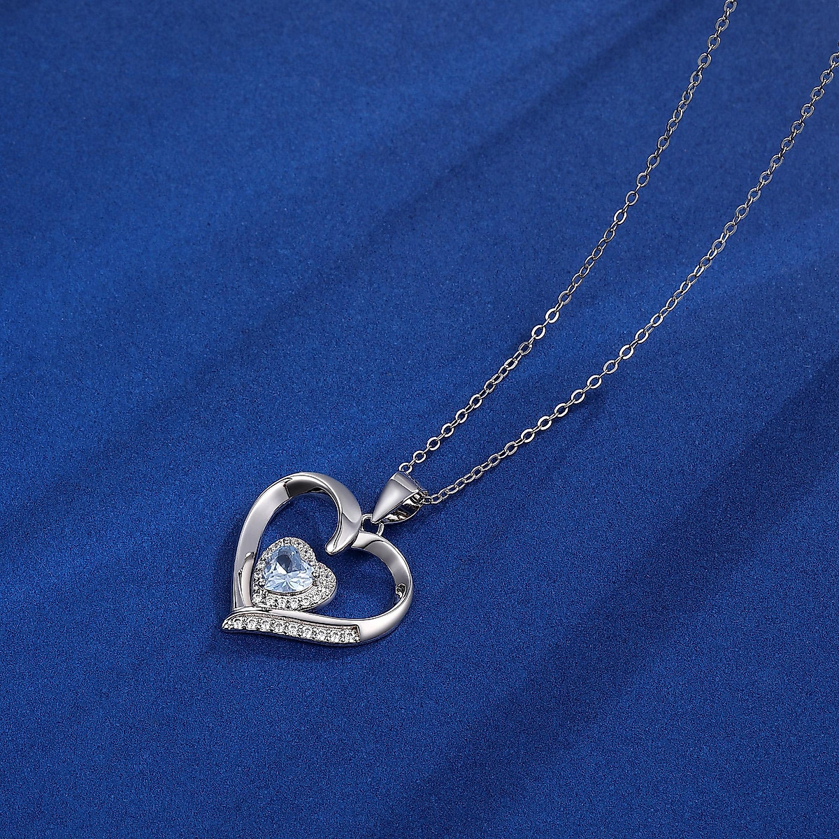 GLIVEOR Birthday Gifts for Women Heart Necklace, S925 Sterling Silver Necklace Birthstone Necklace Heart Necklace for Women Birthday Jewelry Gifts for Women March Birthstone Necklace