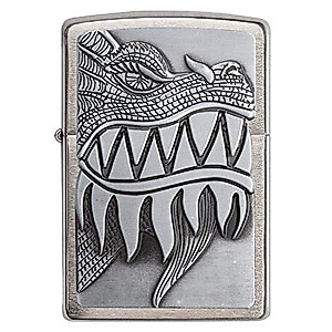 Zippo Fire Breathing Dragon Emblem Brushed Chrome Pocket Lighter, One Size