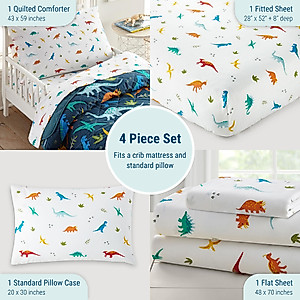 Wildkin 4-Piece Toddler Bed in a Bag – Cotton Comforter, Sheets & Pillowcase for Cozy Cuddles - Jurassic Dinosaurs