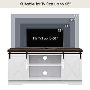 IDEALHOUSE Farmhouse TV Stand for 65 Inch TV, Entertainment Center with Storage and Sliding Barn Doors, Modern Media TV Console TV Stands for Living Room Bedroom (White)