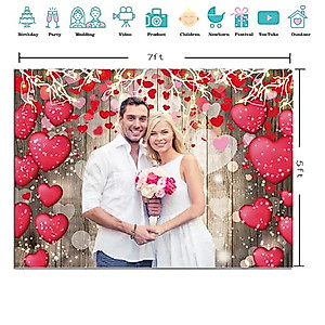 CYLYH 7x5ft Valentine's Day Backdrop Rustic Wood Backdrop Red Love Heart Valentine's Day Backdrops Photography Mother's Day Backdrops Party Bridal Shower Kid Birthday Party Decor Banner