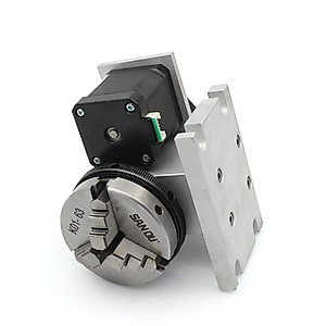 CNC Milling Machine Rotational Axis CNC Router Rotary Table Rotary a axis 4th Axis 65mm 3 Jaw Chuck Dividing Head w/ Nema17 stepper motor w/ 54mm Tailstock Reducing ratio 4:1 for CNC Engraving Machine