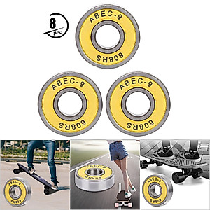 Skate Roller Bearing 8 Pcs Longboard Roller Skate Bearings 608 Ball Bearings for Skateboards Roller Blade Inline Skating Scooter (Yellow)