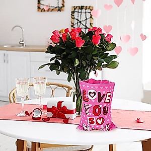 Whaline 3Pcs Valentine's Day Canvas Tote Bags Red Pink Heart Love Valentines Basket Reusable Grocery Shopping Bags Gift Goodie Bags for Valentine' Day Party Favor Supplies Gifts, 10.8 x 13.8inch