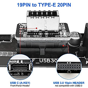 Oassuose USB 3.1 Front Panel Adapter,Internal Vertical USB 3.0-IDC 20 Pin/19Pin to Type E Key-A 20 Pin Header Adapter for Type C Panel Mount Adapter