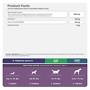 Mushroom Complex for Dogs - 120 Chewable Tablets - Turkey Tail Mushroom for Dogs - Immune Support, Joint Support, Digestive Support and Liver Support with Milk Thistle - Dog Mushroom Supplement