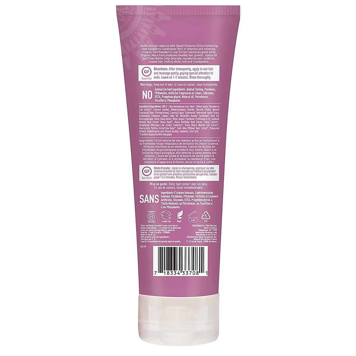 Desert Essence Red Raspberry Conditioner - 8 Fl Ounce - Shine Enhancing - Vitamin A & C - Smooth & Silky - Strengthing - Shea Butter - Calcium & Magnesium - Vitamin B5