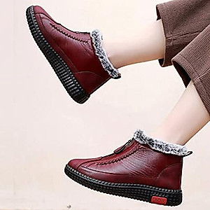 FAMOORE Wide Snow Boots for Women Wide Width Shoes Stuffed Warm Flat Slip Short Boots Cotton Boots Womens Weather Proof Boots (Red, 7.50)