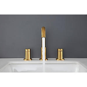Hideno Brushed Gold Bathroom Faucet,Two Handle 8 inch Widespread Bathroom Sink Faucet Gold with Pop-up Drain & Supply Lines (Brushed Gold)