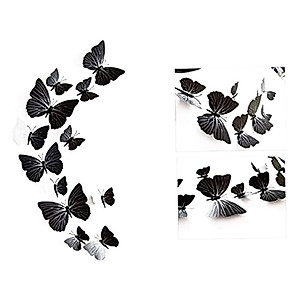 12 Pieces 3D Butterfly Stickers Fashion Design DIY Wall Decoration Butterfly Wall Decals for House Decoration-Black Style