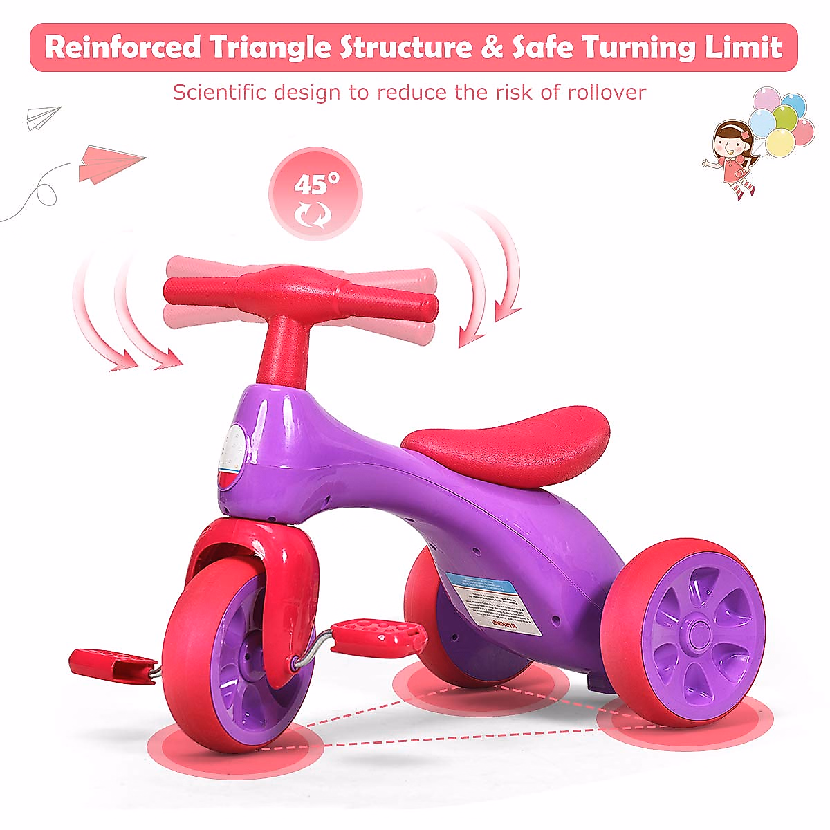 Costzon Kids Tricycle, Baby Balance Bike Walker with Foot Pedals, BB Sound and Storage Box, Lightweight, Rider Trike for Toddler 1 2 3 Years Old Indoor Outdoor, Children 3 Wheels Bicycle Toy (Purple)