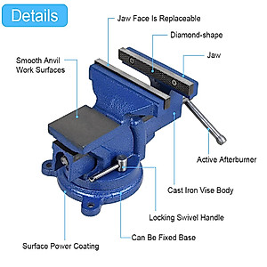 5" Heavy Duty Bench Vise with Anvil Swivel Table Top Clamp Locking Base