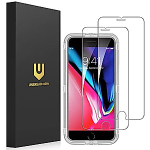 UNBREAKcable Screen Protector for iPhone SE 2022/SE 2020, iPhone 8/7 [2-Pack] - [Easy Installation Frame] [Double Hardness] [Bubble Free] Tempered Glass Screen Protector for iPhone SE/8/7-4.7 Inch
