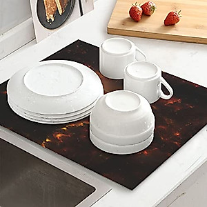 Galaxy Space Planet Printed Drying Mat For Kitchen Ultra Absorbent Microfiber Dishes Drainer Mats Non-Slip Silicone Quick Dry Pad - 18 X 16inch