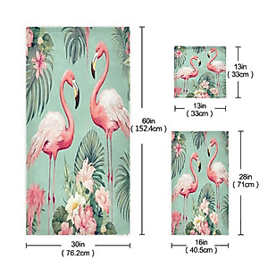Flradish Flamingos Palm Flowers Towels 3 Pack Bath Towels for Bathroom Set Soft Cotton Highly Absorbent Lightweight & Quickdry Towel Set 1 Bath Towel,1 Hand Towel,1 Washclothe
