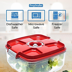 PrepSealer Marinating Vacuum System Container-Makes Food Tastier, Juicier, Healthier and More Tender (2 Liter, Square Shape, Tritan Material, Red Color, Manual Hand Pump Included)