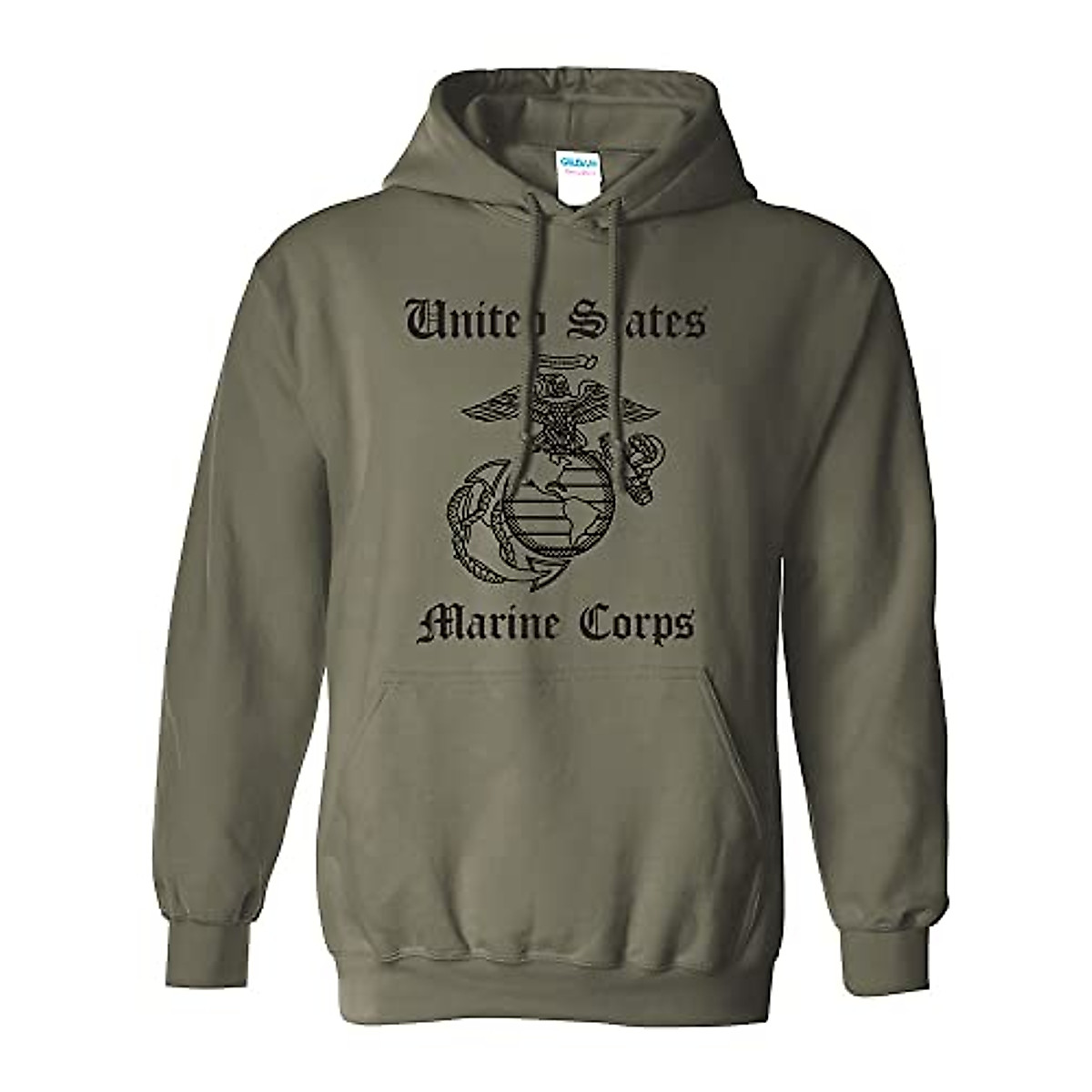 zerogravitee United States Marine Corps Adult Hooded Sweatshirt-Military Green (black text) - Large