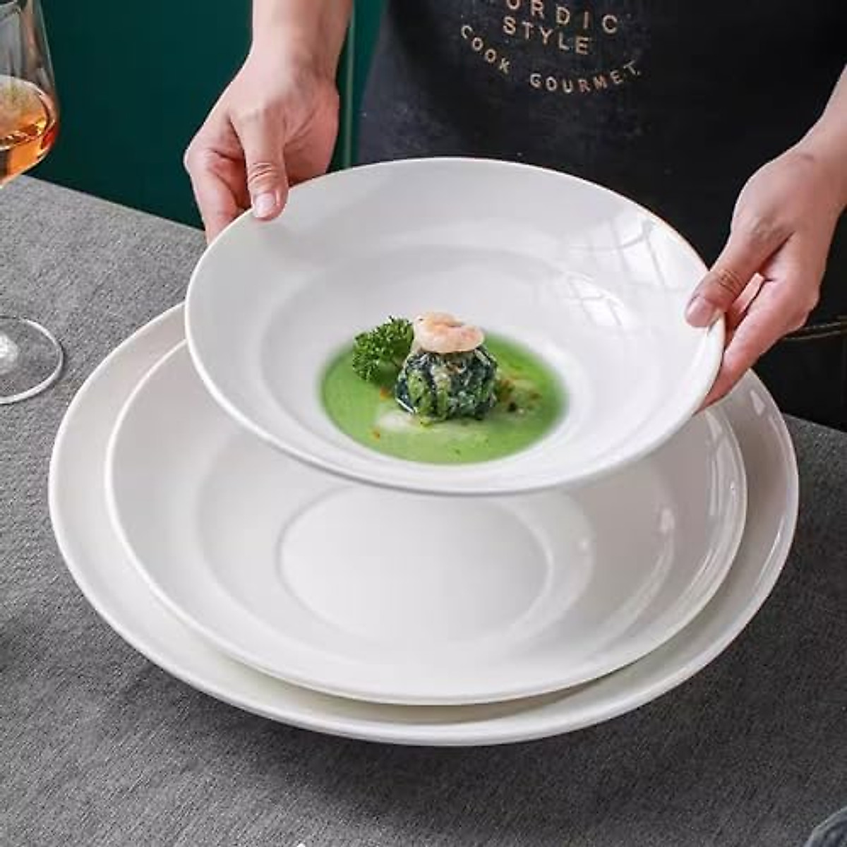 Dinner Plates Set Dish Plate Tableware Hotel Commercial Creative Cold Dish Plate Stir-fry Plate Ceramic Salad Bowl Fruit Bowl Kitchen Salad Bowl (Size : Medium)