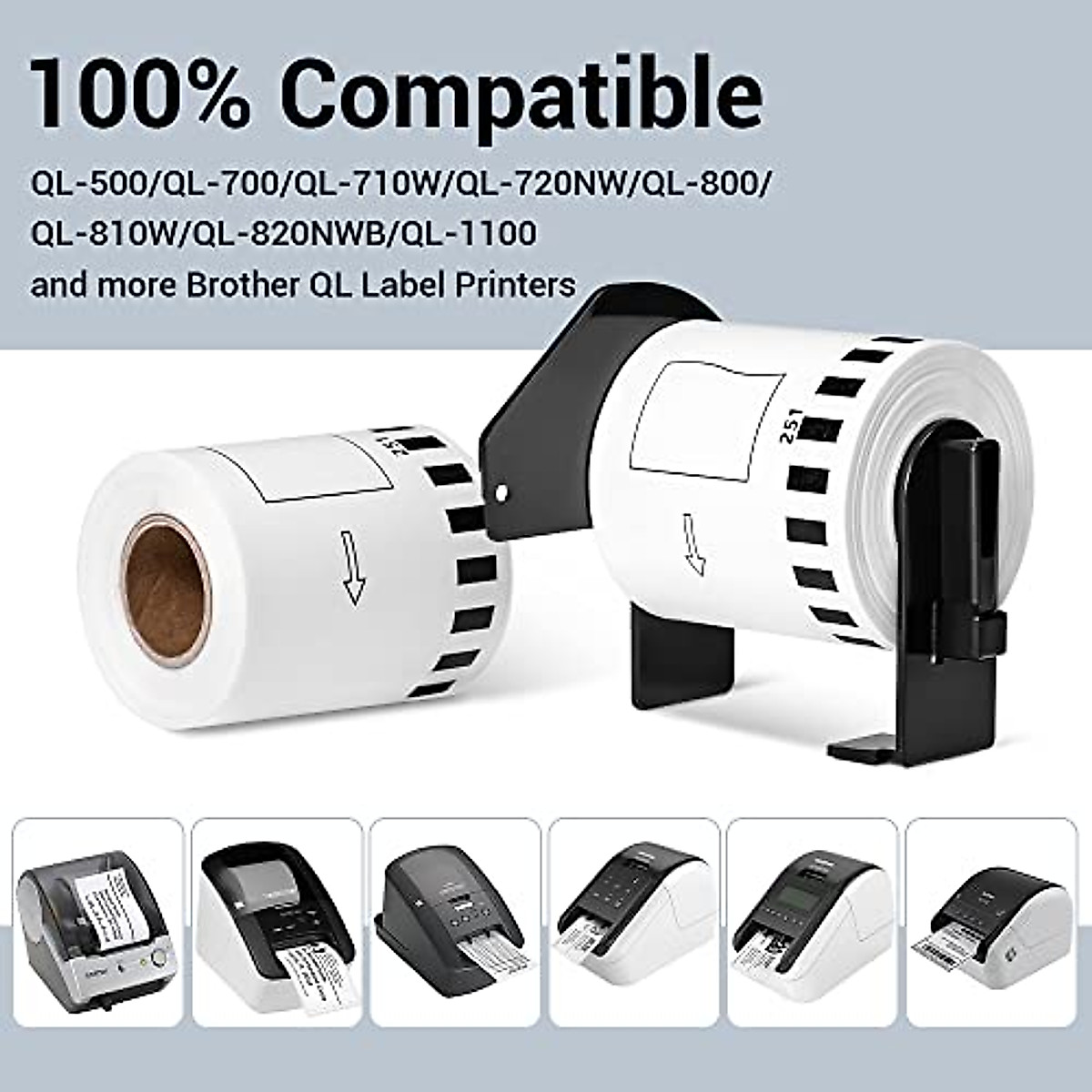 6 Rolls, MarkDomain DK-2251 Black/Red Label on White Paper Tape Compatible Label Roll Brother DK 2251 Continuous Length Replacement Labels 2.4in x 50ft with 1 Frame for QL-800, QL-810W, QL-820NWB