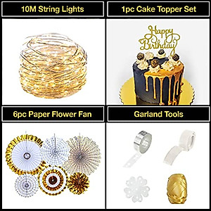 177 PC Adult Birthday Party Decorations Kit for Men & Women - Happy Birthday Banners Curtains Tablecloth Balloons Cake Topper Black and Gold Party Supplies Plates Cups Napkins Straws - 25 Guest & More