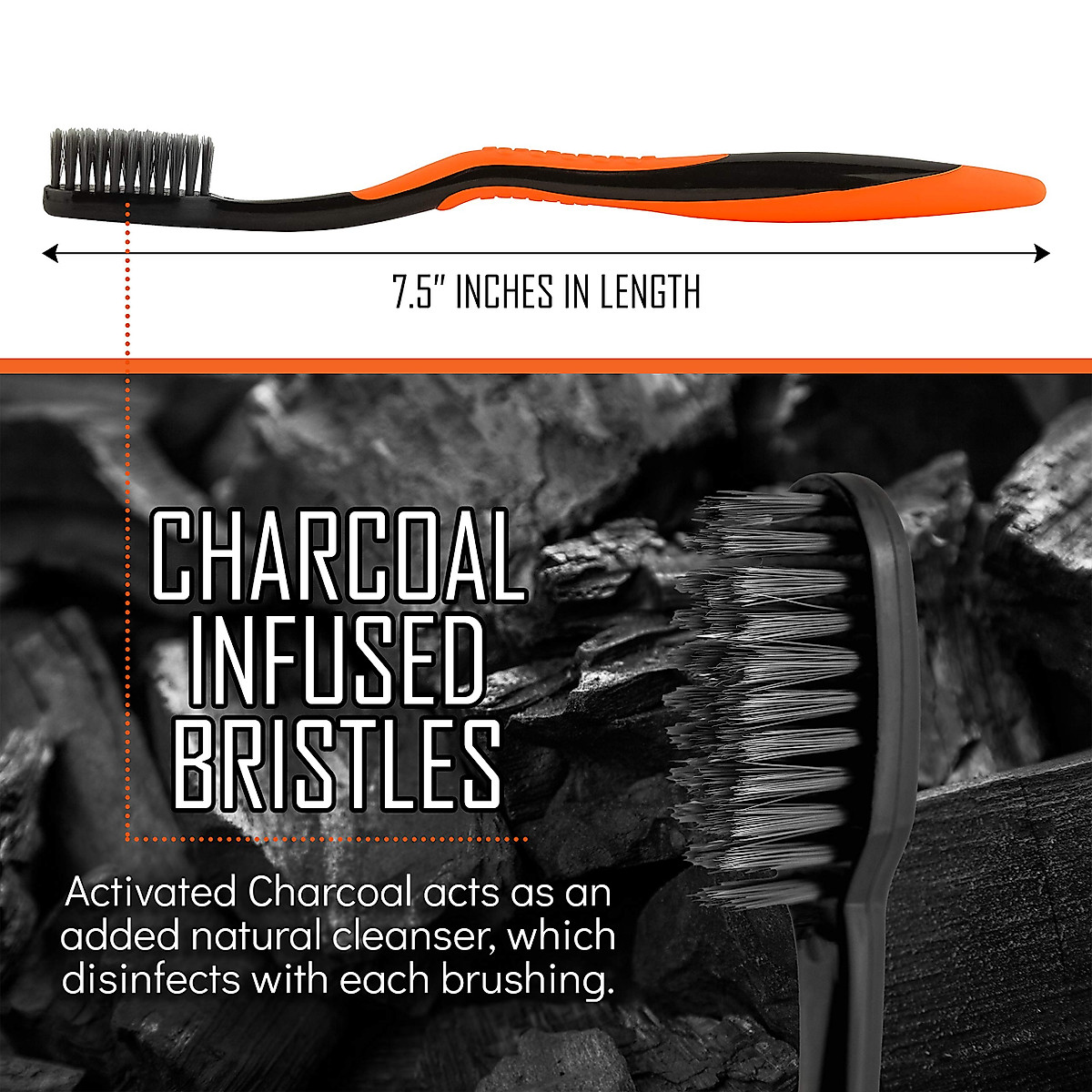 Dental Check 6 Pack Toothbrush, Natural Teeth Whitening Solution, Ultra-Soft Bristles for Dental Care, Angled Bristles for Hard-to-Reach Areas, Clean Away 99% of Plaque & Brighten a Smile (Charcoal)