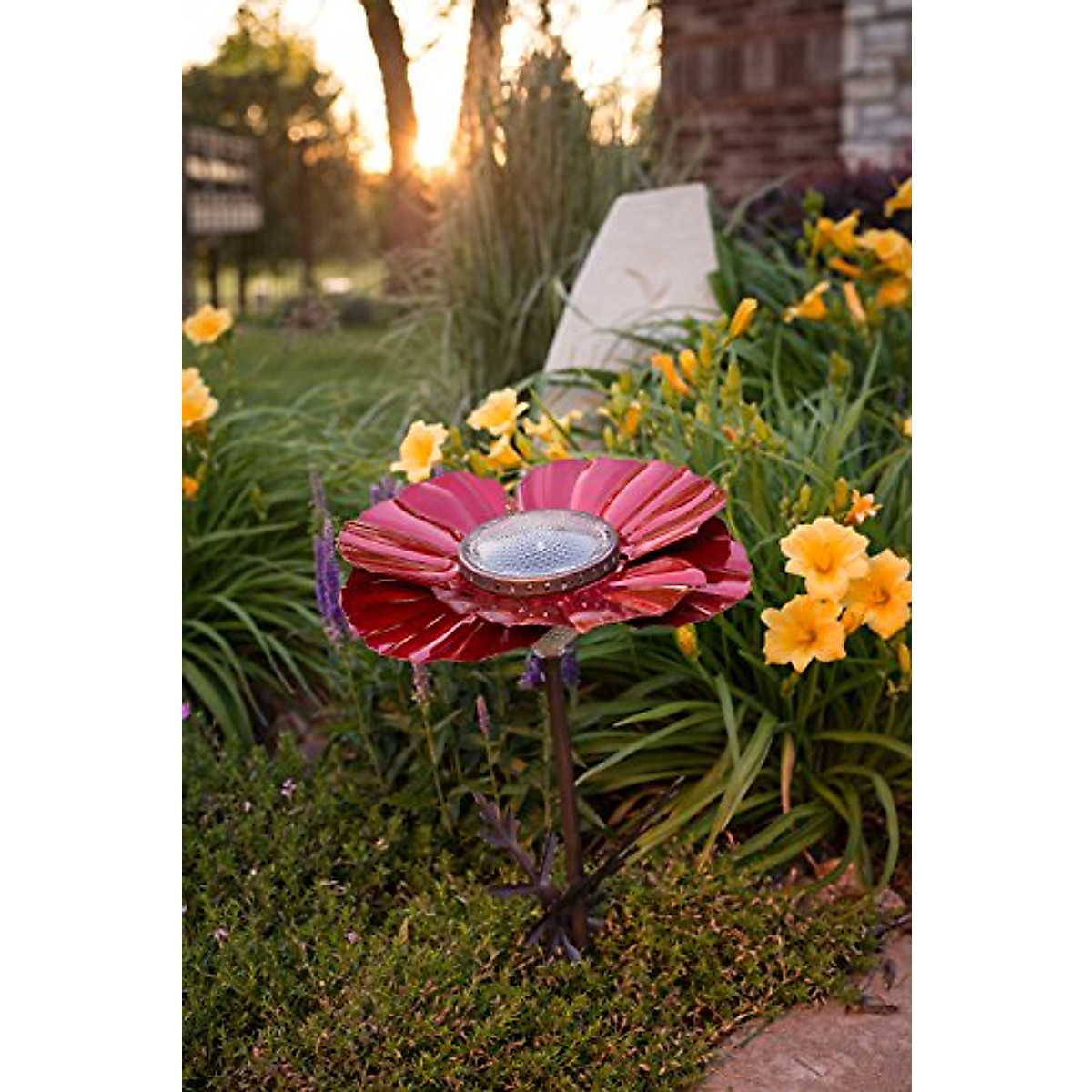 Desert Steel Flower Solar Light - (Red Poppy - 18" H x 11.5" W) - 20 Lumen LED Garden Light & Pathway Lamp