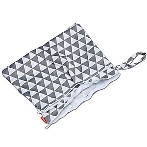 Damero 2pcs Travel Wet and Dry Bag with Handle for Cloth Diaper, Pumping Parts, Clothes, Swimsuit and More, Easy to Grab and Go (Small, Gray Triangle+ Gray Dots)