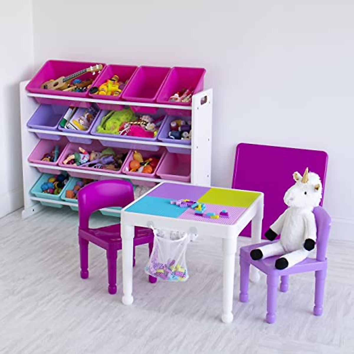 Humble Crew, White/Blue/Pink/Purple Extra-Large Toy Organizer, 16 Storage Bins