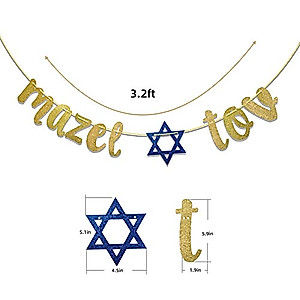 Mazel Tov Glitter Banner Sign,Bar Mitzvah, Jewish Decor,Bridal Shower,Engagement Party,Congratulations,Wedding Party Banner (Gold & Blue)