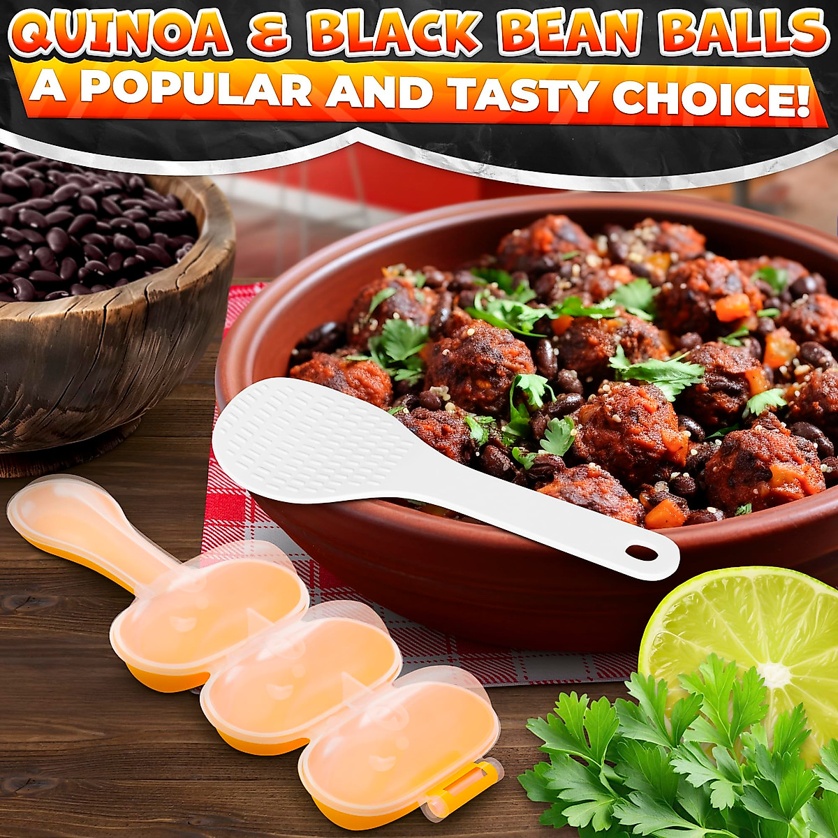 Rice Ball Mold with Spatula - DIY Sticky Rice Molds Large Ball Mold Kitchen Tool Rice Ball Maker Shake with Mini Rice Scoop - Rice Roll Shaker Ball Maker Rice Ball Maker Shake for Kids