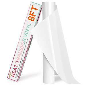 HTVRONT HTV Vinyl Rolls Heat Transfer Vinyl - 12" x 8ft White HTV Vinyl for Shirts, Iron on Vinyl for Cricut & Cameo - Easy to Cut & Weed for Heat Vinyl Design (White)