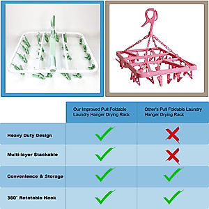 HAOYIJIA Foldable Clip Clothes Drying Racks, Drip Hanger Plastic with 20 Drying Clips 360° Rotatable Hook Laundry Clip for Drying Towels Bras Baby Clothes Gloves