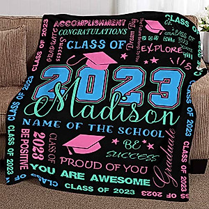 YFgohighhh Customized Throw Blanket Cozy Fleece Blue, Pink Graduate 2023 for Graduation Baby Mother Father Adult Friends Lovers Dog Pets-32"x48"