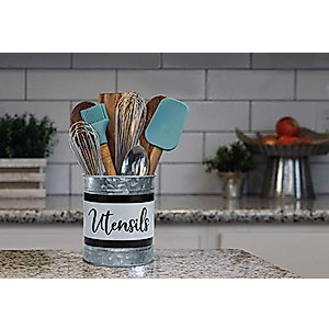 Home Acre Designs Kitchen Utensil Holder - Farmhouse Crock for Countertop Utensils, Black & White