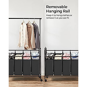 SONGMICS 4-Section Laundry Sorter, Rolling Laundry Cart with Hanging Bar, Laundry Organizer, Hampers for Laundry, Heavy-Duty, Lockable Wheels, 4 x 13.2 Gal., Black URLS44B