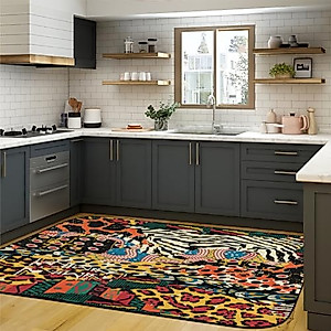 Tavisto African Animal Print Area Rug 4x6 Machine Washable Rug Ultra Soft Foldable Area Rugs with Non-Slip Backing for Office Living Room Bedroom