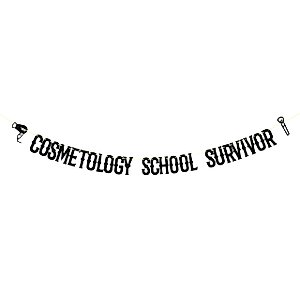 Glitter Black Cosmetology School Survivor Banner, Class Of 2024 Grad Cap Cake Supplies,Congratulations Finally Done 2024 Graduate Party Decoration