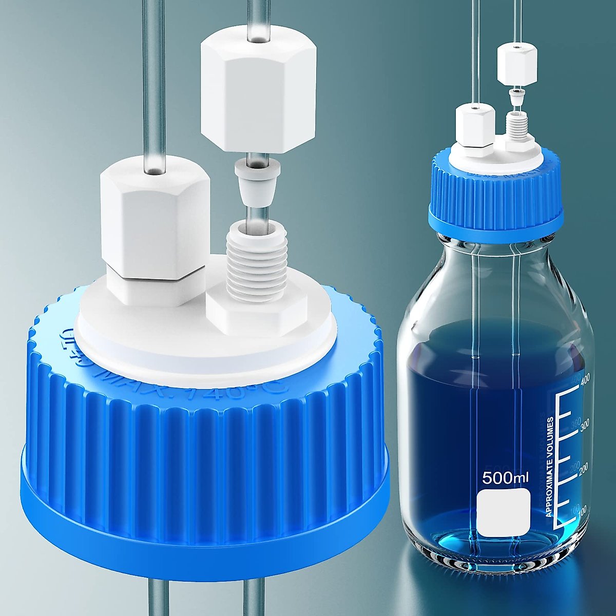 Multiple Distributor for Bottles GL45 Insert Made of PTFE,Liquid Chromatography Waste Cap,HPLC Solvent Delivery Caps,PP by ZHANXUBIO (1/8-2 Port)