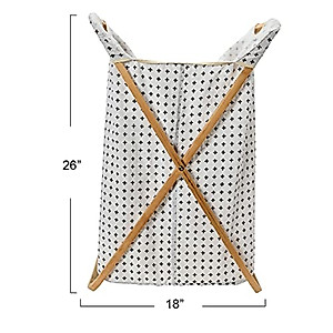Household Essentials Bamboo X Frame Hamper with Cross Pattern, Black and White