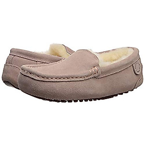 Dearfoams womens Fireside Mel Genuine Shearling Indoor/Outdoor Moccasin With Wide Widths Slipper, Dusty Pink, 9 US