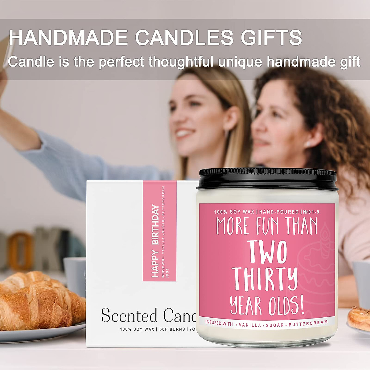 Auelife 60th Birthday Gifts for Women, Best 60th Birthday Gift Ideas, Perfect Birthday Present, Funny Birthday Presents for Mom, Friends, Wife, Sister, 7oz Vanilla Cream-Scented Candle