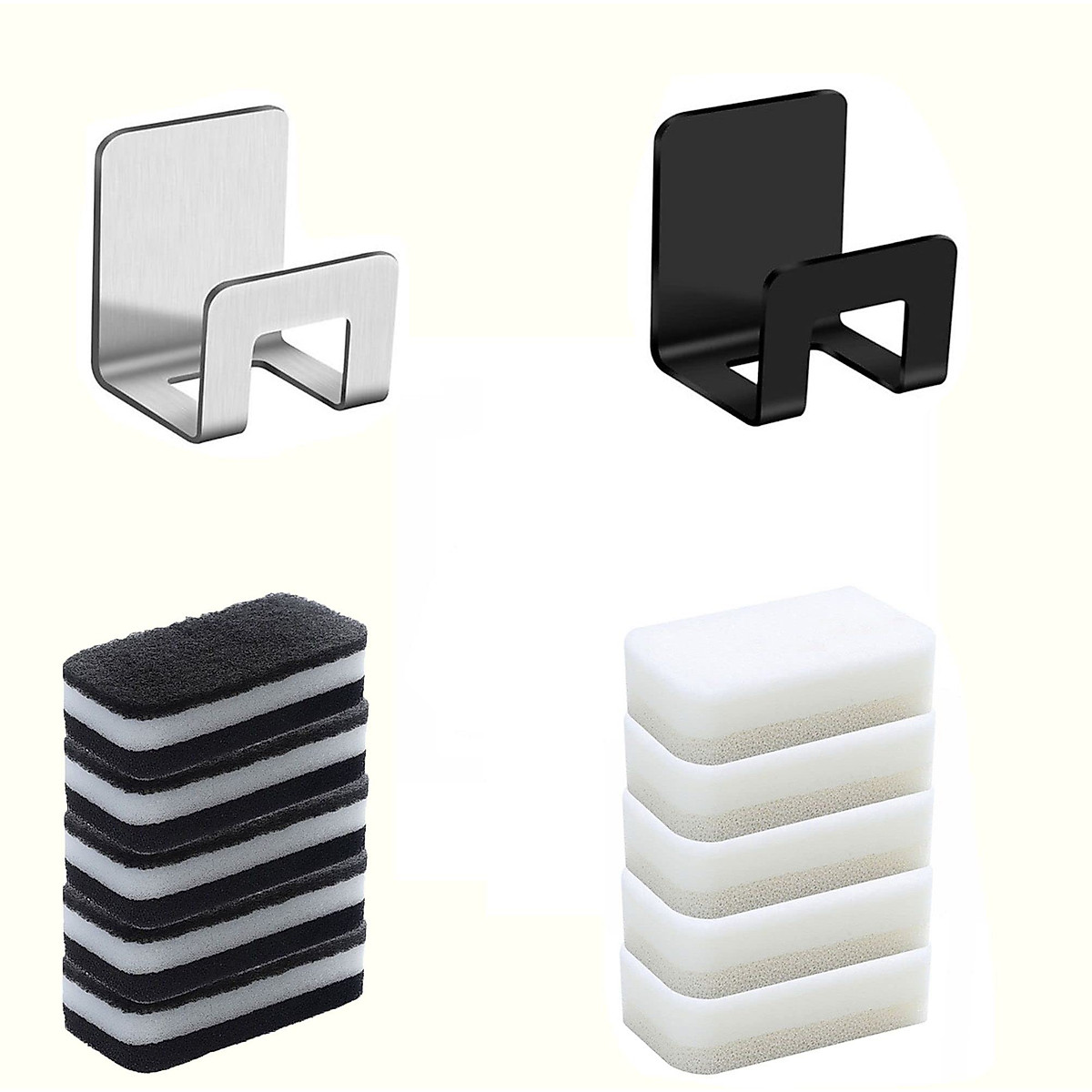 Sponge Wipe Two-Sided Cleaning Sponge Thickened Sponge Scouring Pad Stainless Steel Sponges Holder Self Adhesive Sponges Organizer Drain Racks