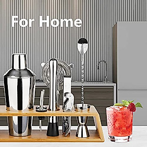 Arora 10Pcs Bartender Kit Bar Set, 24OZ Silver Cocktail Shaker Set with Stainless Steel Bartending Accessories for Home & Bamboo Stand, Ideal Drinking Mixers Gift Set for Martini Margarita