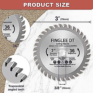 FINGLEE DT Wood Saw Blade TCT Circular Cutting Blade for Woodworking ((1PCS 3inch （36T)))
