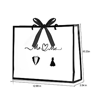 VFUNZA 13" Wedding Gift Bag, Bridal Shower Gift Bags, Engagement/Anniversary, Gift ideas for Mr and Mrs, Luxurious Black Edge White Bags, Best for Couple