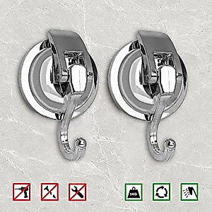 Tssiguy Suction Cup Hooks, Heavy Duty Powerful Hooks Vacuum Suction Shower Hooks Reusable Without Punching Waterproof Wall Bathroom Kitchen Restroom 15 LB (2 Pack, Silver)