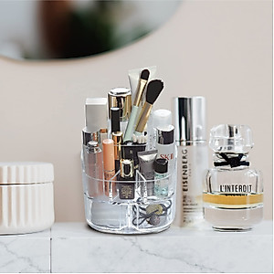 Homhope 360 Rotating Makeup Organizer, Acrylic Cosmetic Storage Display Case,Bathroom Counter Organizer,Skin Care Rack for Vanity,Clear Holder for Makeup Brush,Lipstick