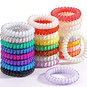 Spiral Hair Ties, DeD 24 Pcs No Crease Hair Ties,Phone Cord Elastic Hair Ties,Candy Colors Spiral Hair Coils Hair Ties,Colorful Ponytail Holders Hair Accessories for Women Girls-A