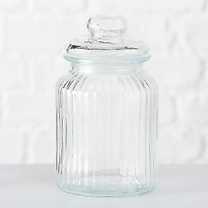 WHW Whole House Worlds Iconic Ribbed and Knob Topped Clear Glass Kitchen Storage Jars, Set of 3, Air Tight Seals, 9, 7 1/2, and 6 Inches Tall